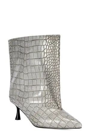 AZALEA WANG Hayek Croc Embossed Faux Leather Bootie Silver