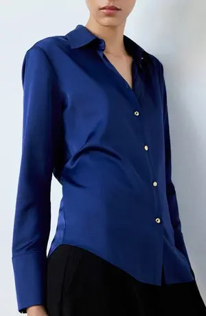 Mango Regular Fit Satin Button-up Shirt - Blue
