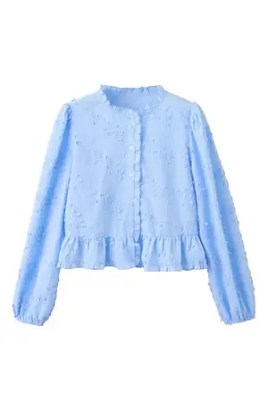 Mango Embroidered Ruffle Peplum Cotton Button-up Top