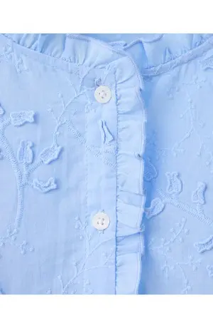 Mango Embroidered Ruffle Peplum Cotton Button-up Top
