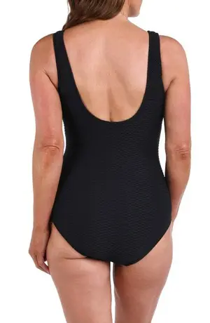 MAXINE OF HOLLYWOOD Textured High Neck One Piece Swimsuit - Black