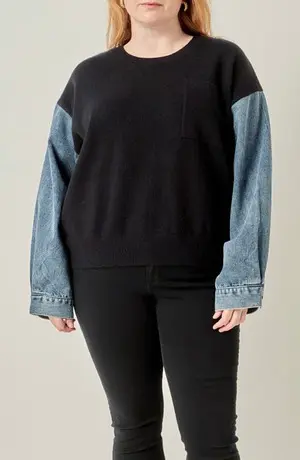 GREY LAB Denim Combo Sleeve Sweater