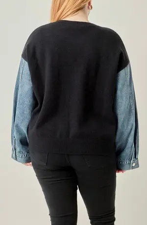 GREY LAB Denim Combo Sleeve Sweater