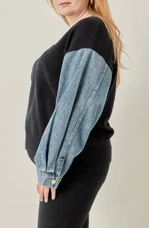 GREY LAB Denim Combo Sleeve Sweater