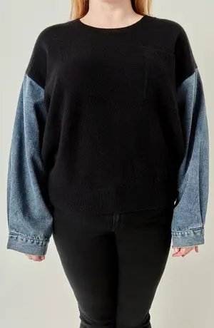 GREY LAB Denim Combo Sleeve Sweater