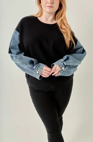 GREY LAB Denim Combo Sleeve Sweater