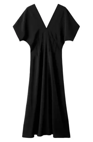 Mango Flared V-neck Dress Black