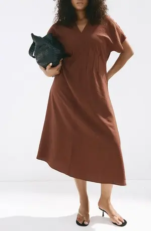 Mango Flared V-neck Dress - Chocolate