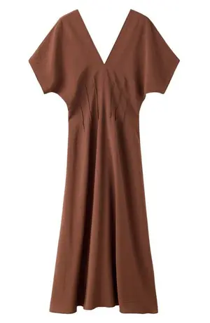 Mango Flared V-neck Dress - Chocolate