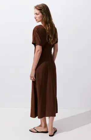 Mango Flared V-neck Dress - Chocolate