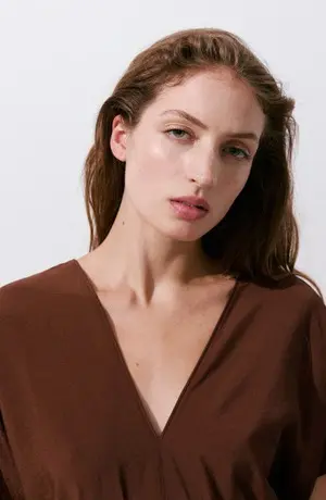 Mango Flared V-neck Dress - Chocolate