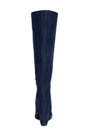 AZALEA WANG Gianna Snake Print Wedge Knee High Boot