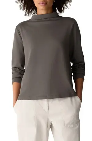 Eileen Fisher Funnel Neck Long Sleeve Top - Cobblestone