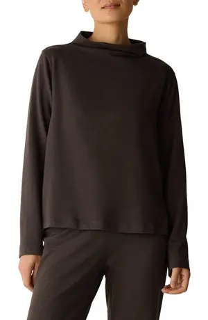 Eileen Fisher Funnel Neck Long Sleeve Top - Coffee