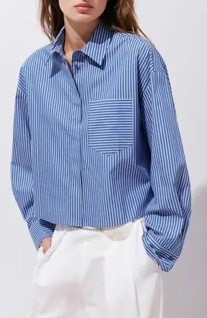 Mango Stripe Crop Button-up Shirt