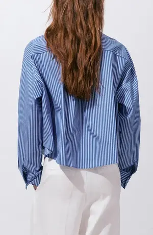 Mango Stripe Crop Button-up Shirt