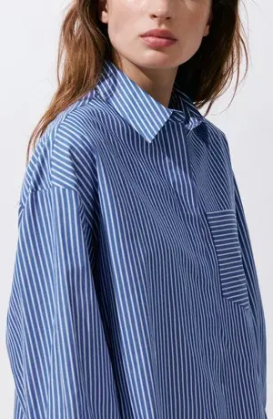 Mango Stripe Crop Button-up Shirt
