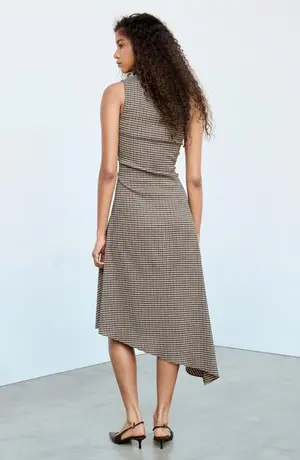 Mango Check Asymmetric Hem Dress
