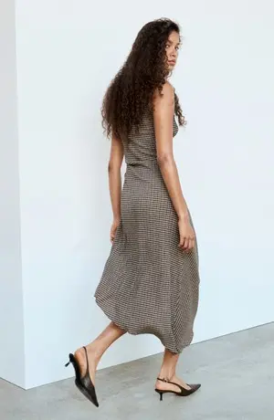 Mango Check Asymmetric Hem Dress