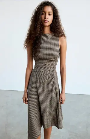 Mango Check Asymmetric Hem Dress
