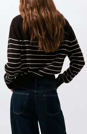 Mango Striped Cotton Half Zip Sweater