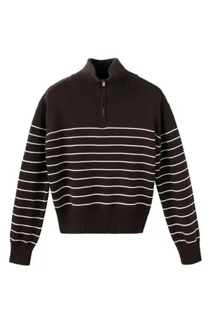 Mango Striped Cotton Half Zip Sweater