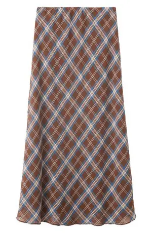 Mango Check Midi Skirt - Brown
