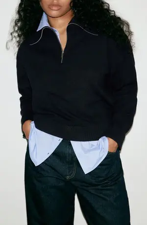 Mango Layered Knit Sweater With Shirt
