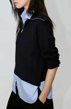 Mango Layered Knit Sweater With Shirt