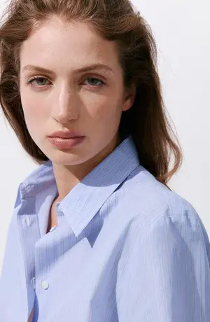 Mango Stripe Cotton Blend Poplin Button-up Shirt