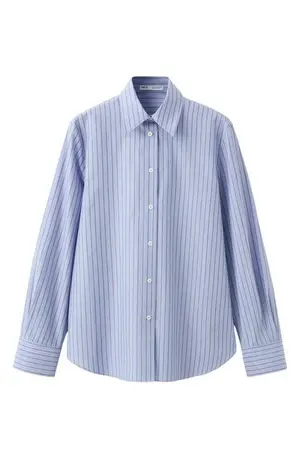 Mango Stripe Cotton Blend Poplin Button-up Shirt