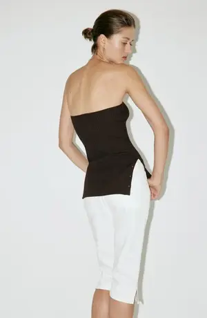 Mango Rib Strapless Top - Chocolate