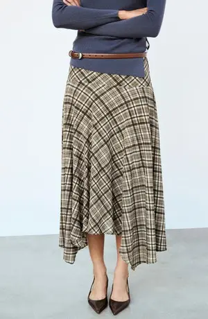 Mango Check Asymmetric Maxi Skirt
