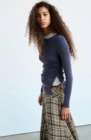 Mango Check Asymmetric Maxi Skirt