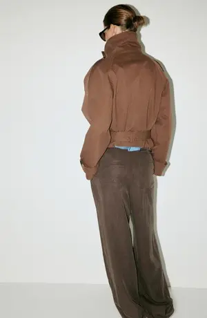 Mango Double Breasted Crop Cotton Blend Trench Coat - Brown