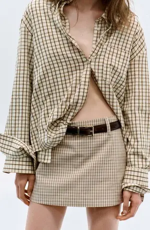 Mango Gingham Cotton Miniskirt