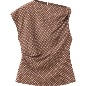 Mango Asymmetric Check Top - Brown