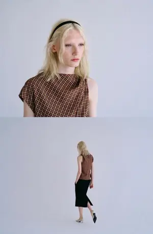 Mango Asymmetric Check Top