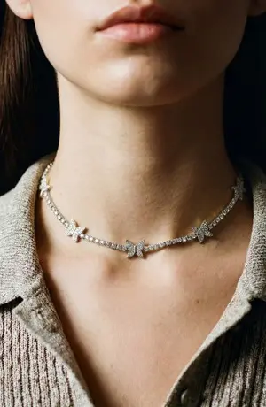 THE M JEWELERS Pavé Butterfly Collar Necklace