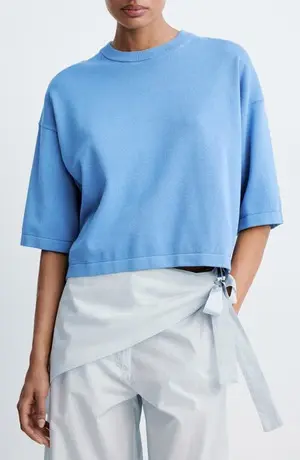 Mango Oversize Elbow Sleeve Cotton Sweater - Blue