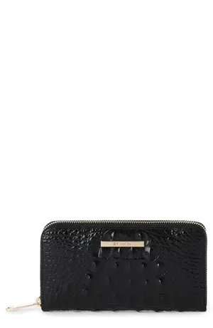 Brahmin Suri Croc Embossed Leather Zip Wallet - Black
