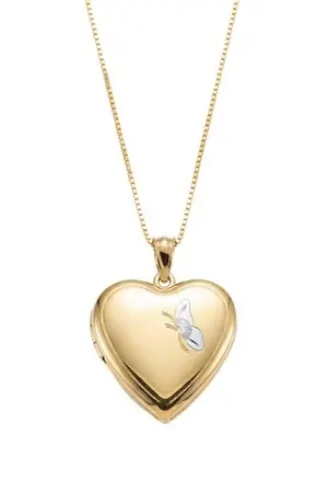 THE M JEWELERS Two-tone Butterfly Heart Locket Pendant Necklace - Gold