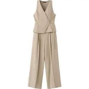 Mango Sleeveless Faux Wrap Jumpsuit - Medium Brown