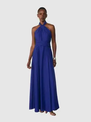 The Fold Rivera Silk Halter Maxi Dress Blue