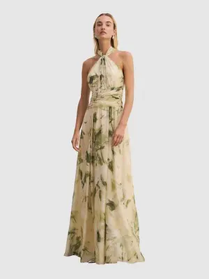 The Fold Rivera Silk Halter Maxi Dress - Neutral