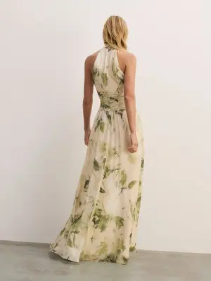 The Fold Rivera Silk Halter Maxi Dress - Neutral
