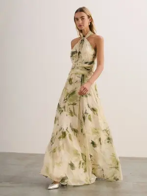 The Fold Rivera Silk Halter Maxi Dress - Neutral