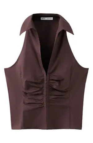 Mango Ruched Sleeveless Top - Brown