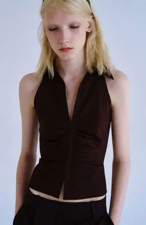 Mango Ruched Sleeveless Top