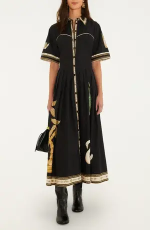 Farm Rio Vintage Souvenirs Midi Dress - Black